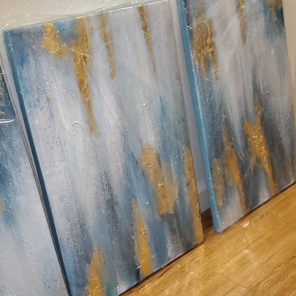 Wall Decor | Gorgeous Blue Gold Wall Canvas Set Nwt | Poshmark